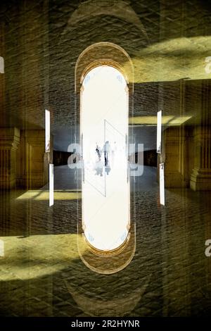 Double exposure of the surroundings of the famed Louvre museum in Paris ...