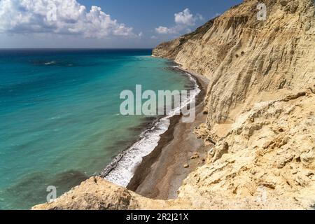 Beach on the cliffs of Cape Aspro near Pissouri seen from the air ...