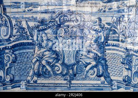 Mural made of typical blue tiles azulejos in the Sé do Porto Cathedral ...