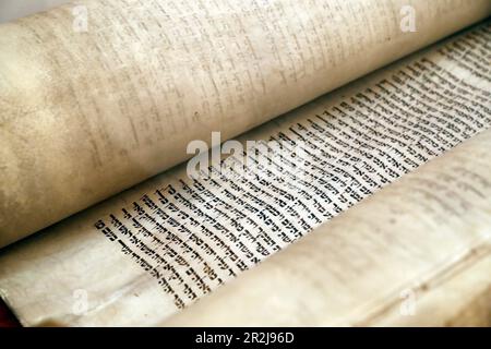 Jewish Museum of Florida. Close-up detail of traditional old Torah ...