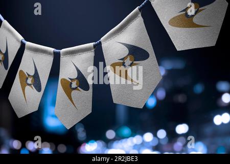A garland of Eurasian Economic Union national flags on an abstract ...