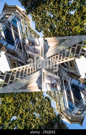 Double exposure of a Victorian style colorful wooden residential ...