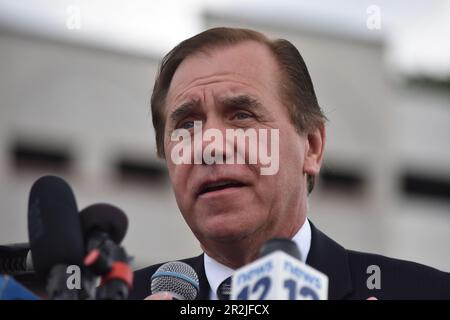 Paterson, USA. 19th May, 2023. Mayor of Paterson Andre Sayegh makes ...