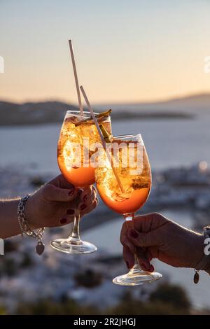 Detail of the Aperol Spritz cocktails being prepared at the 180º Sunset ...