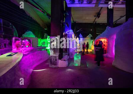 Colorfully illuminated ice sculptures at Magic Ice, the world's first ...