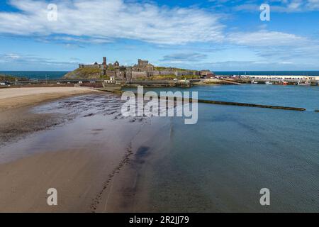 Aerial view of Peel Castle, Peel, Isle of Man, British Crown Dependency ...