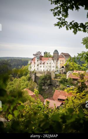 Historic Hohnstein Castle in Saxon Switzerland, blue sky, sun, Saxony ...