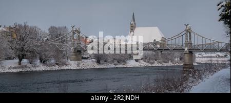 Panorama of the city of Laufen, Bavaria, Germany with Salzach Bridge to ...