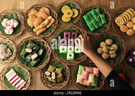 Top View Jajan Pasar, Various Kue Basah Indonesian Traditional Cake on ...