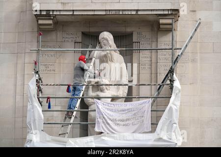 London, UK. The statue of 'Prospero And Ariel' outside the BBCs ...