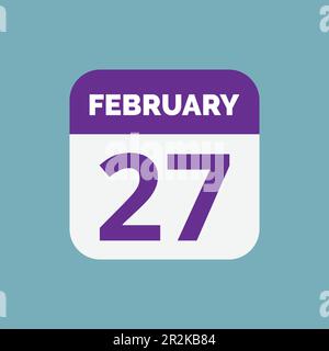 February 27. Flat icon calendar isolated on blue background. Date and ...
