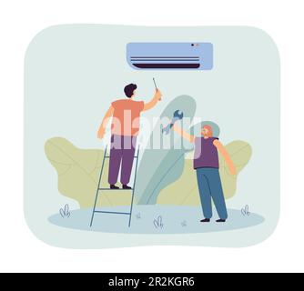 Air conditioning installation isolated concept vector illustration ...