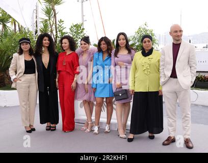 Ichraq Matar, from left, Hend Sabry, and director Kaouther Ben Hania ...