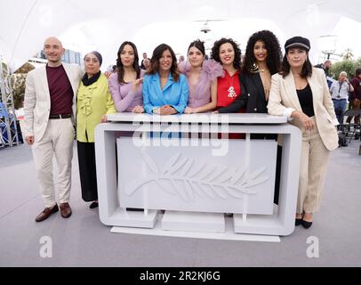Nour Karoui, from left, Ichraq Matar, Hend Sabry, director Kaouther Ben ...