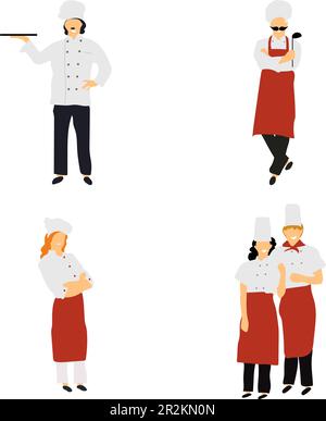 Hotel chefs in uniform flat color vector illustration. Kitchen staff ...
