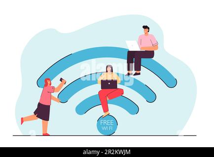 Tiny people communicating via wireless internet Stock Vector Image ...