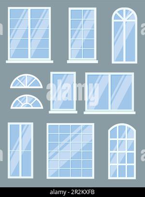 window frame set cartoon vector illustration Stock Vector Image & Art ...