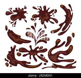 Chocolate splash and splatter cartoon set. Stain coffee or cocoa splat ...
