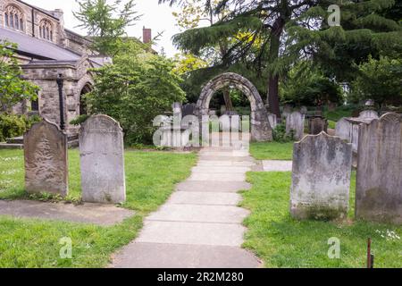 Ancient stone arch of St Mary the Virgin parish church, Mortlake ...