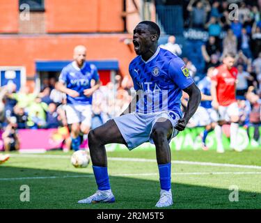 Isaac Olaofe #20 of Stockport County during the warm up for the game in ...