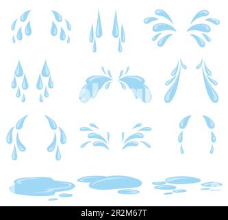 Cartoon tears. Water splash, raining drops and natural stream. Weeping ...
