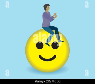 Man applauding, sitting on big smiley. Vector illustration Stock Vector ...