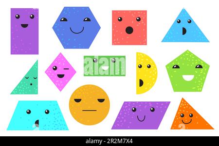 Set of various bright basic geometric shapes with face emotions ...