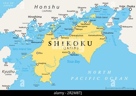 Japan political map. Main islands Honshu, Hokkaido, Kyushu, Shikoku and ...