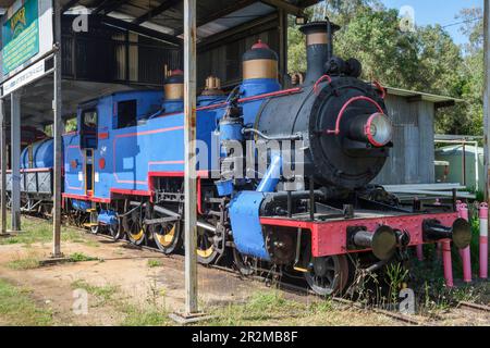 A steam engine in the the sidings at Ravenshoe Station, Ravenshoe ...