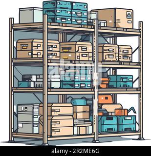 shelf with carton boxes over white background. vector illustration ...