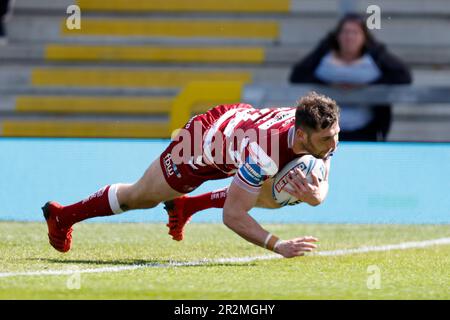 Wigan Warriors' Jake Wardle scores his side's first try of the hame ...