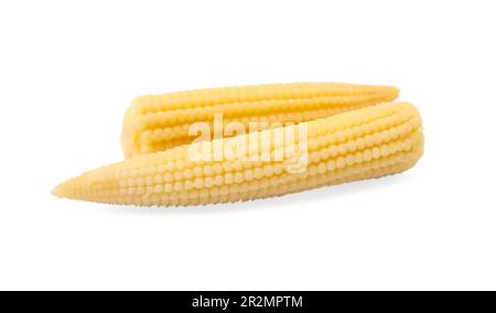Pickled baby corn isolated on white, top view Stock Photo - Alamy