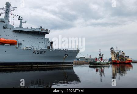 Naval ship Fort Victoria, Leith Docks, Edinburgh, Scotland, United ...