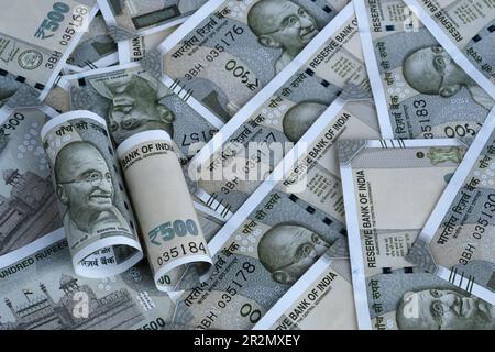 16 May 2023, Pune, India, Indian currency 500 rupees banknotes ...