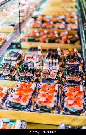 SINGAPORE - MAR 3, 2020: Prepackaged ready-to-eat sushi put up for sale ...