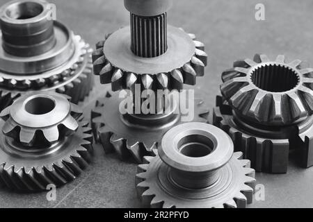 Different stainless steel gears on light grey background, closeup Stock ...