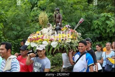 Religious procession in the Philippines : bearers support a statue of a ...