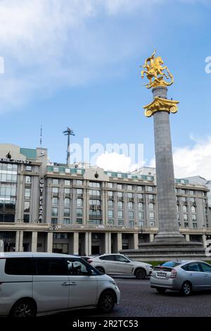 Hotel GMT Plaza and St. George-Monument at Freedom Square Tawisuplebis ...
