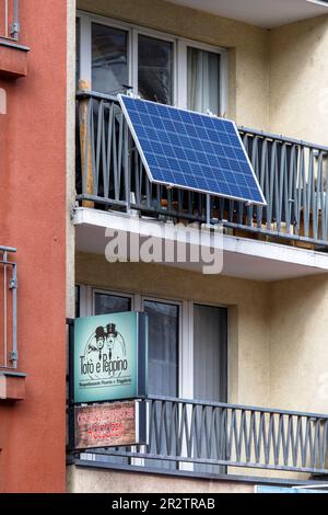 photovoltaic array, solar module at a balcony on Hansaring, Cologne ...