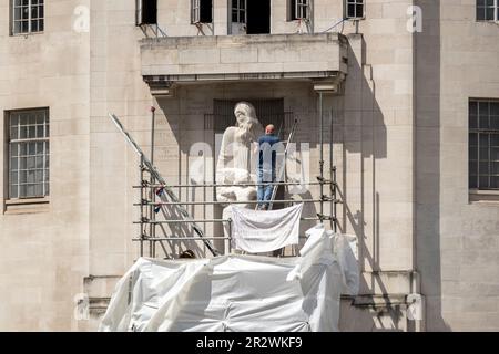 London, UK. The statue of 'Prospero And Ariel' outside the BBCs ...