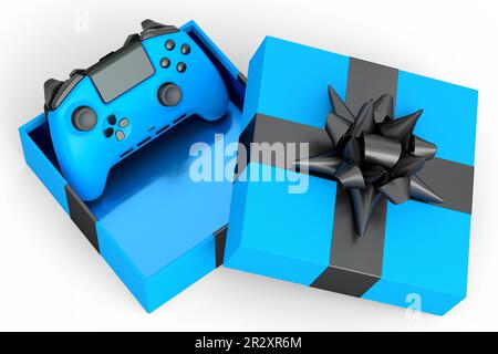 Gift boxes with joystick, ribbon and bow isolated on white background ...