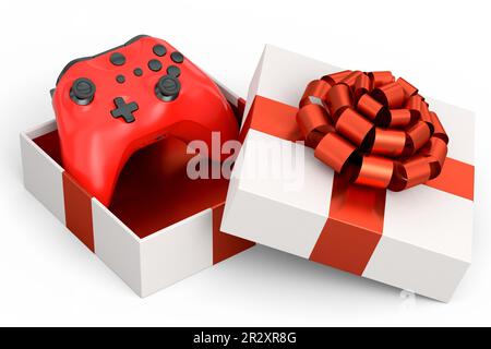 Gift boxes with joystick, ribbon and bow isolated on white background ...