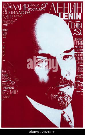 Propaganda posters depicting Lenin who founded the Soviet Union, a one ...