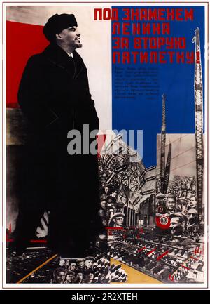 Propaganda posters depicting Lenin who founded the Soviet Union, a one ...