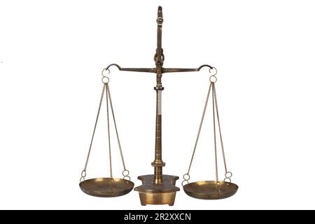 Bronze traditional balance scale isolated on white background Stock ...