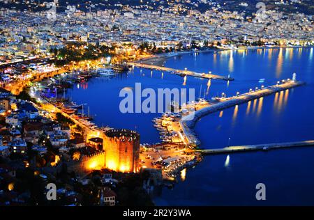 View of Alanya harbor from Alanya peninsula. Turkish Riviera Stock ...