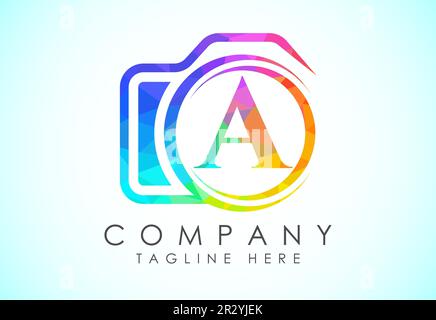 English alphabet with a camera icon. Low poly style logo for ...