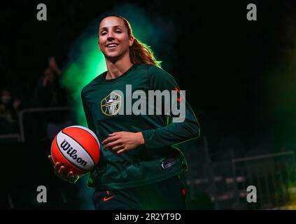 Seattle Storm guard Ivana Dojkic (18) puts up a basket against Las ...