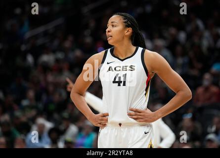 Las Vegas Aces center Kiah Stokes (41), guard Kierstan Bell (1) and ...