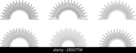 Half sunburst frame set. Sunrise and sunset symbols collection. Radial ...